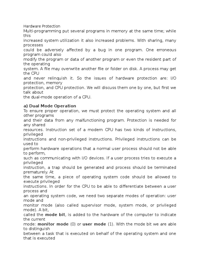 Hardware Protection | PDF | Operating System | Process (Computing)