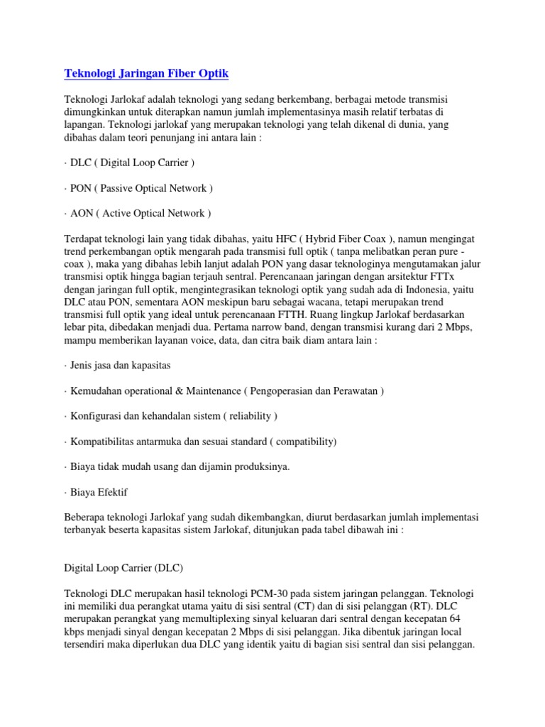 Teknologi Jaringan Fiber Optik | PDF | Sains & Matematika | Komputer