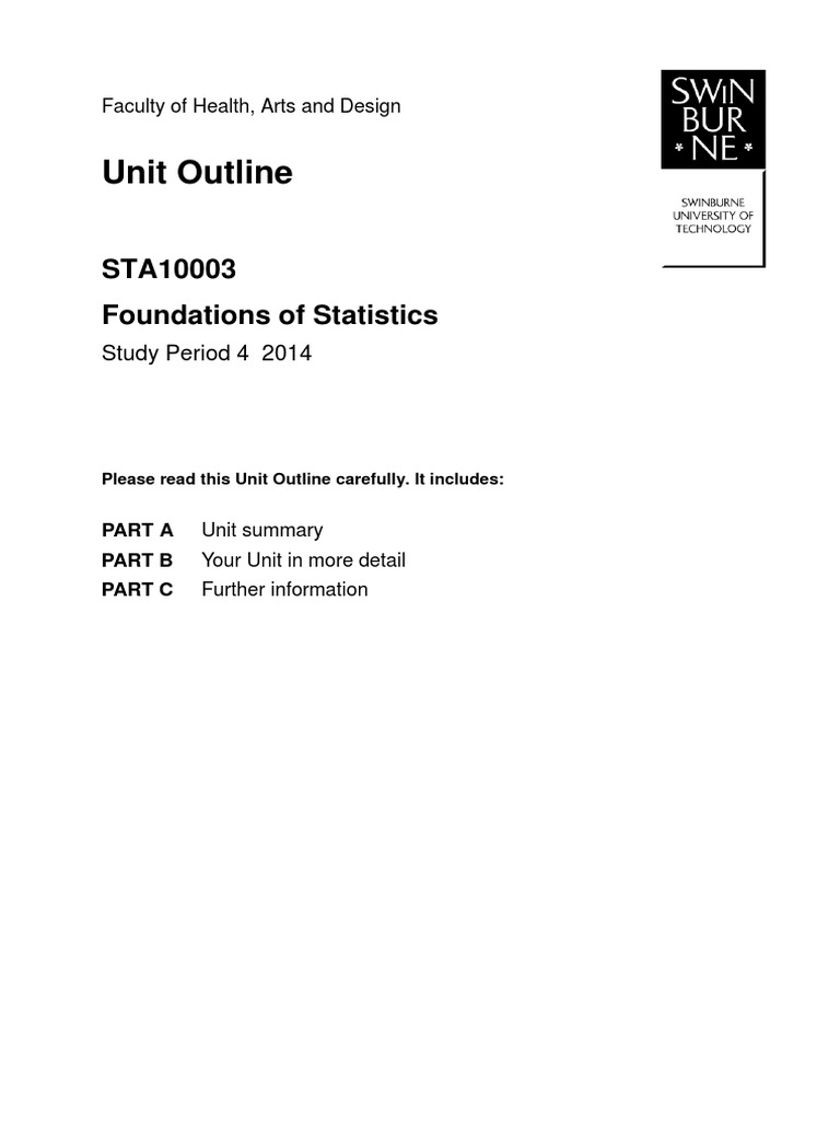Sta10003 - Oua Unit Outline - sp4 2014 | PDF | Correlation And ...