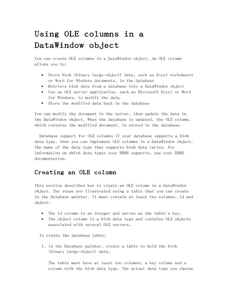 Using OLE Columns in A DataWindow Object | PDF | Databases | Computer File