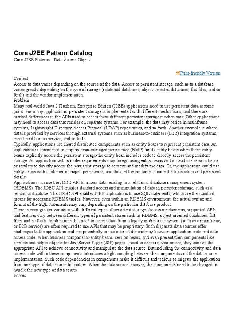 Core J2EE Pattern Catalog: Print-Friendly Version | PDF | Enterprise ...