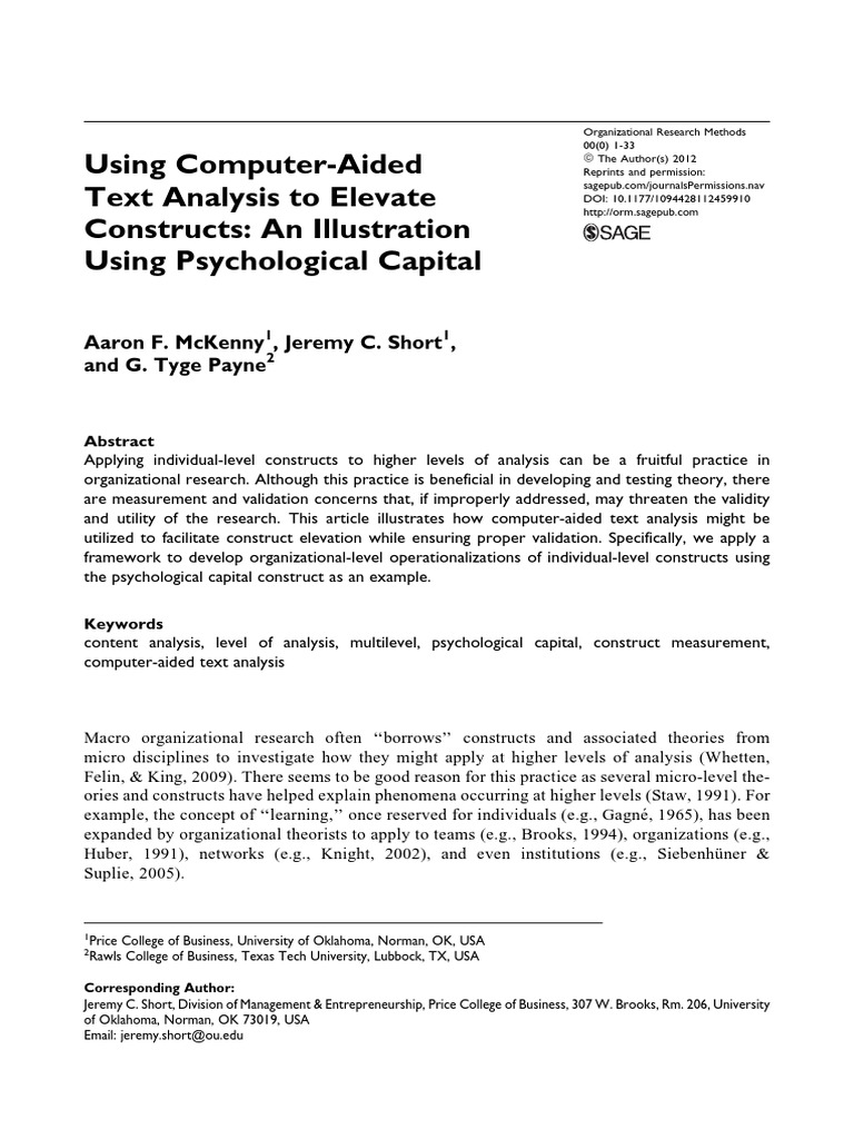 Using Computer-Aided Text Analysis To Elevate Constructs | PDF | Validity (Statistics) | Optimism