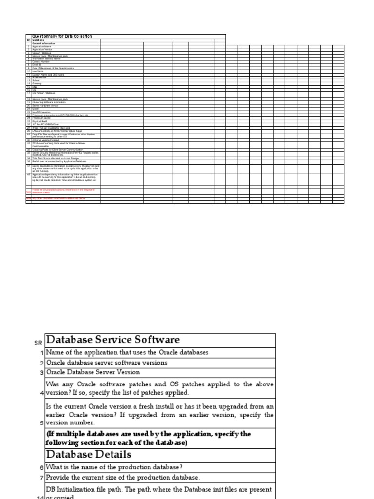 Questionnaire For Data Collection: SR Questions General Information | PDF | Databases | Oracle ...
