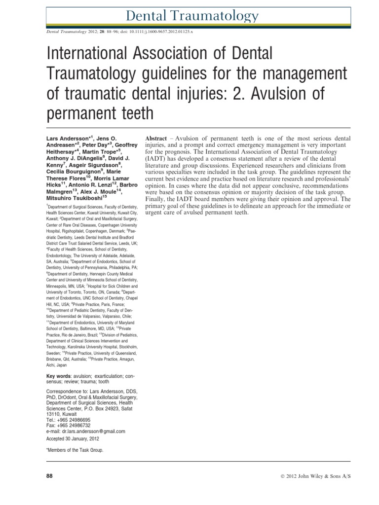 IADT Avulsion Guidelines | PDF | Dentistry | Medical Specialties
