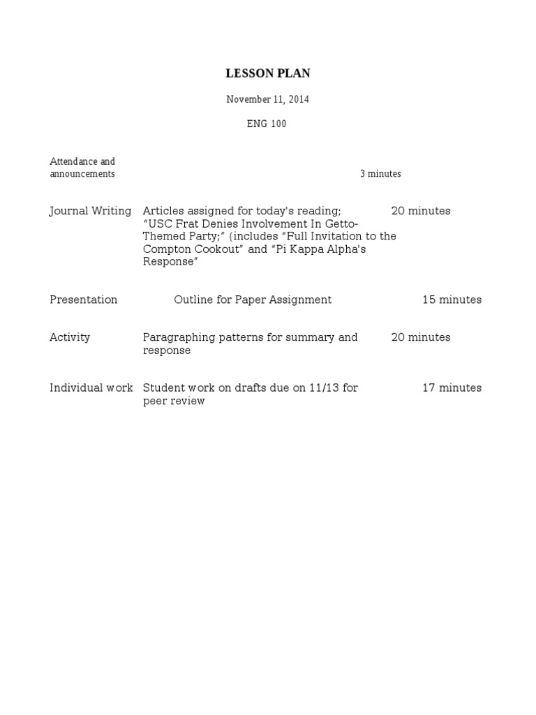 ENG 100 Lesson Plan: Journal & Drafts | PDF | Foreign Language Studies