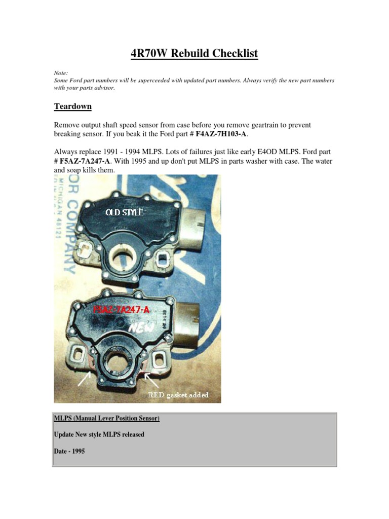 4R70W Transmission Rebuild Guide | PDF | Gear | Valve