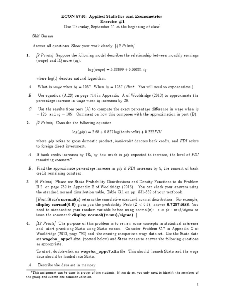 Econometrics Assignment | PDF | Logarithm | Econometrics Econometrics Assignment | PDF | Logarithm | Econometrics