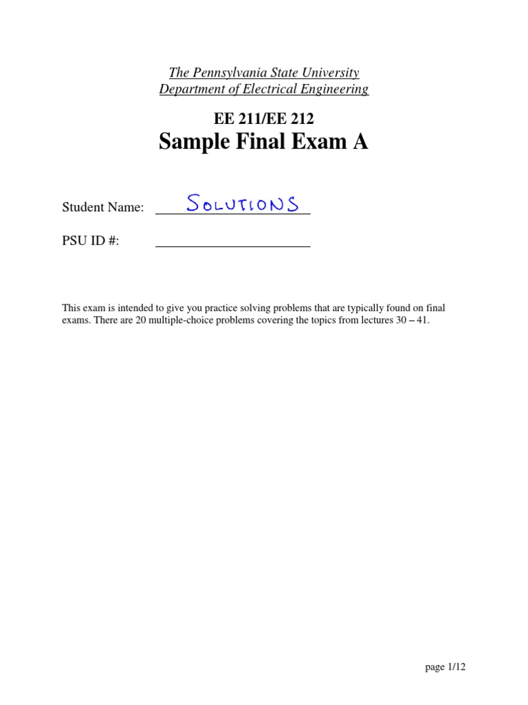 EE 211 Sample Exam | PDF | Electrical Impedance | Electrical Network