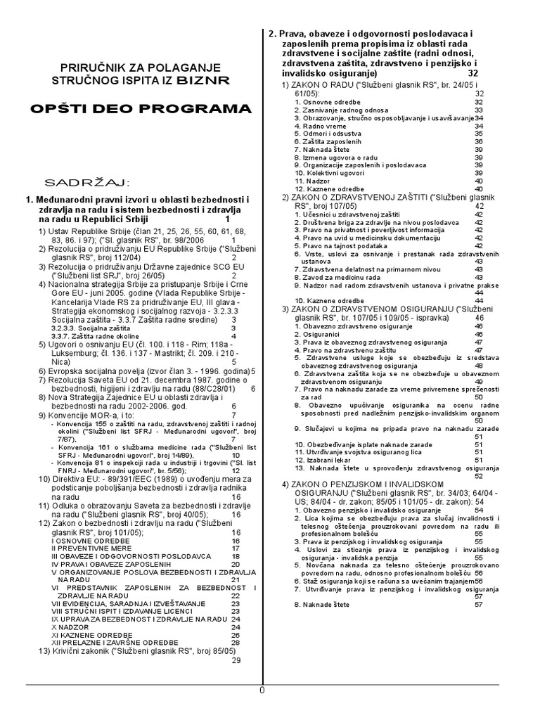 Priručnik Za Polaganje Stručnog Ispita Bezbednost I Zaštita Na Radu | PDF