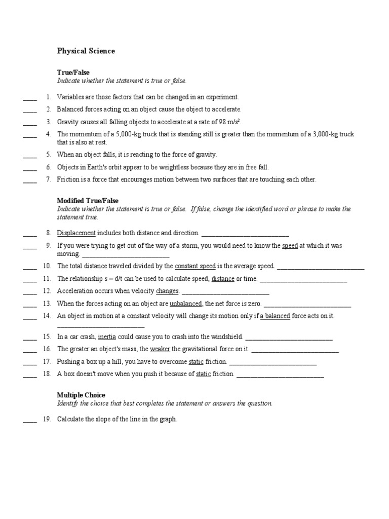 Physical Science Midterm Study Guide | PDF | Inertia | Force
