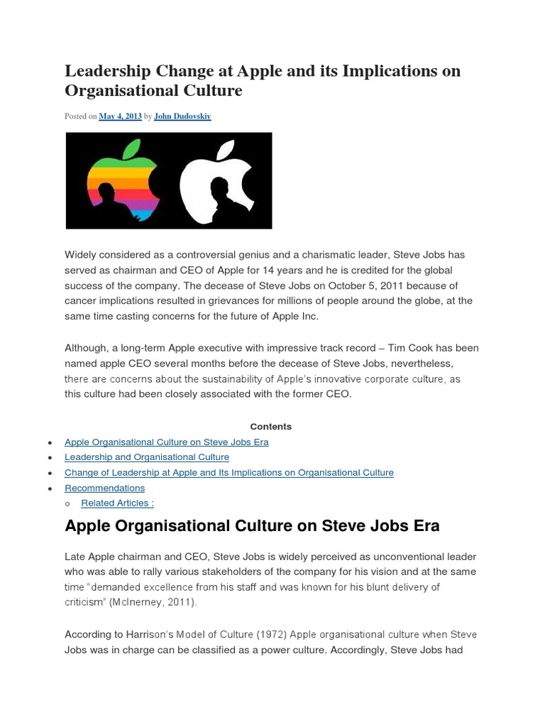 Leadership Change and Culture at Apple | PDF | Organizational Culture ...