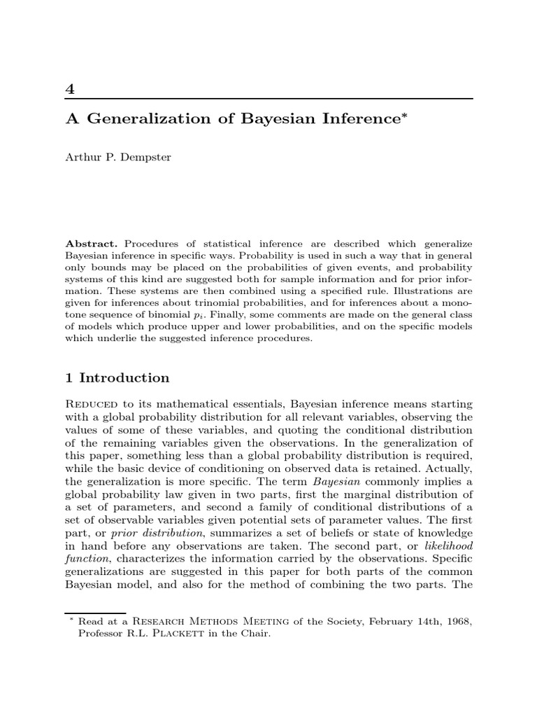 Dempster68 Generalization BayesianInference | PDF | Statistical Inference | Bayesian Inference