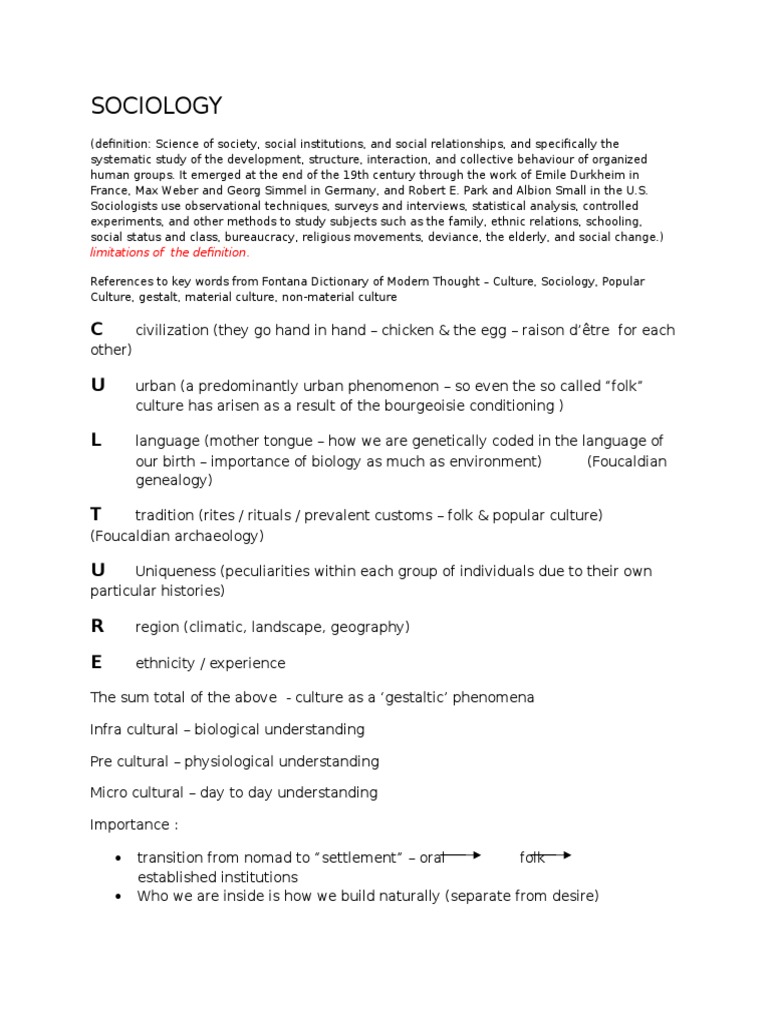 SOCIOLOGY - Lecture Notes[1] | Sociology | Psychological Concepts