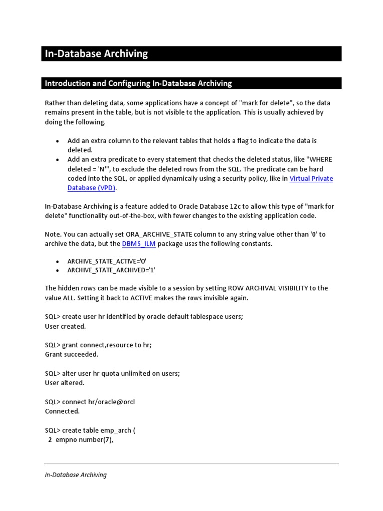 07 in Database Archiving PDF | PDF | Sql | Oracle Database
