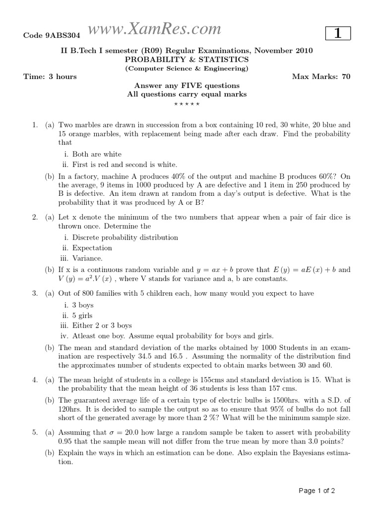 Analysis of Exam Questions from a Probability and Statistics Test | PDF ...