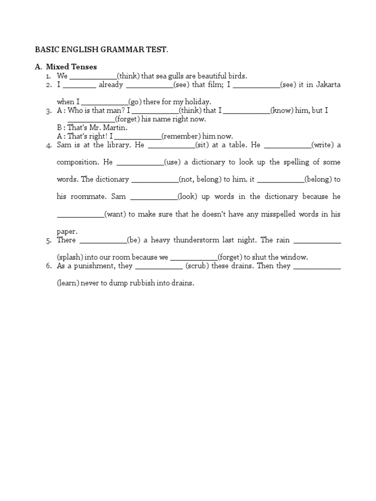 Basic English Grammar Test | PDF | Linguistics | Grammar