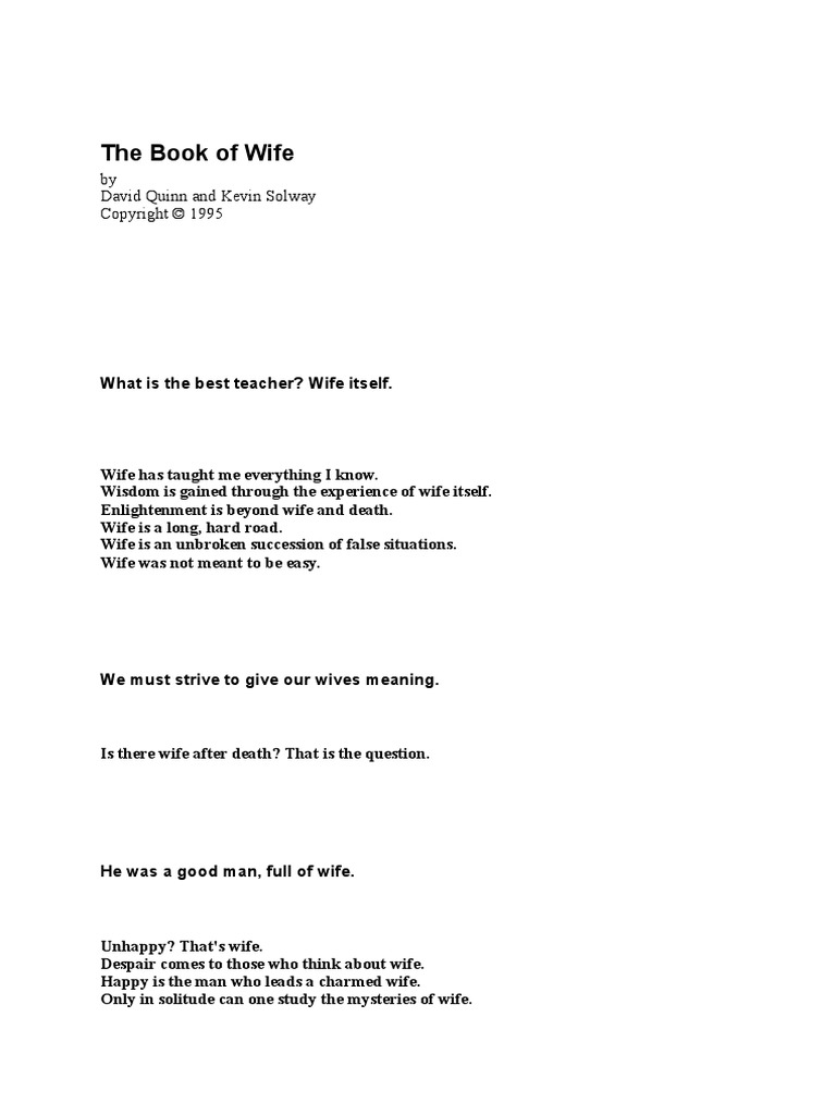 The Book of Wife: by David Quinn and Kevin Solway | PDF
