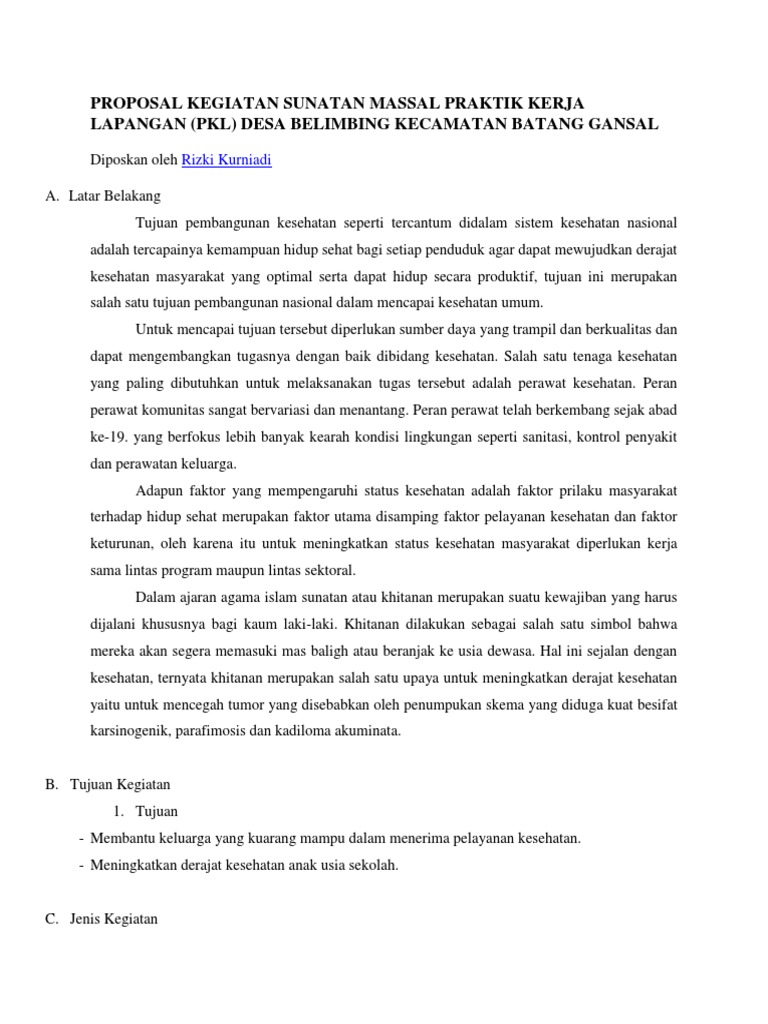 Proposal Kegiatan Sunatan Massal Praktik Kerja Lapangan | PDF