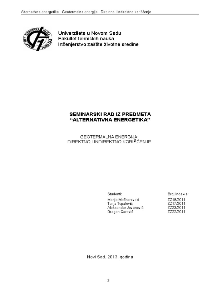 Geotermalna Energija - Seminarski | PDF