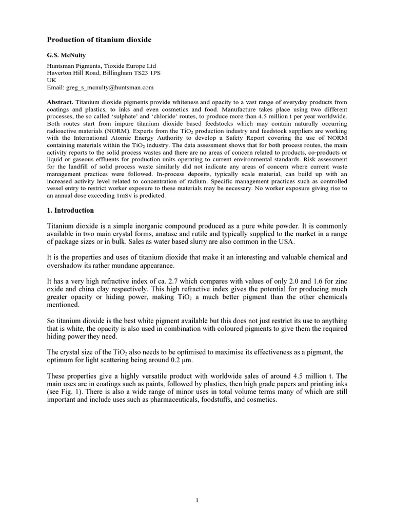 Production of Titanium Dioxide | PDF | Titanium Dioxide | Titanium