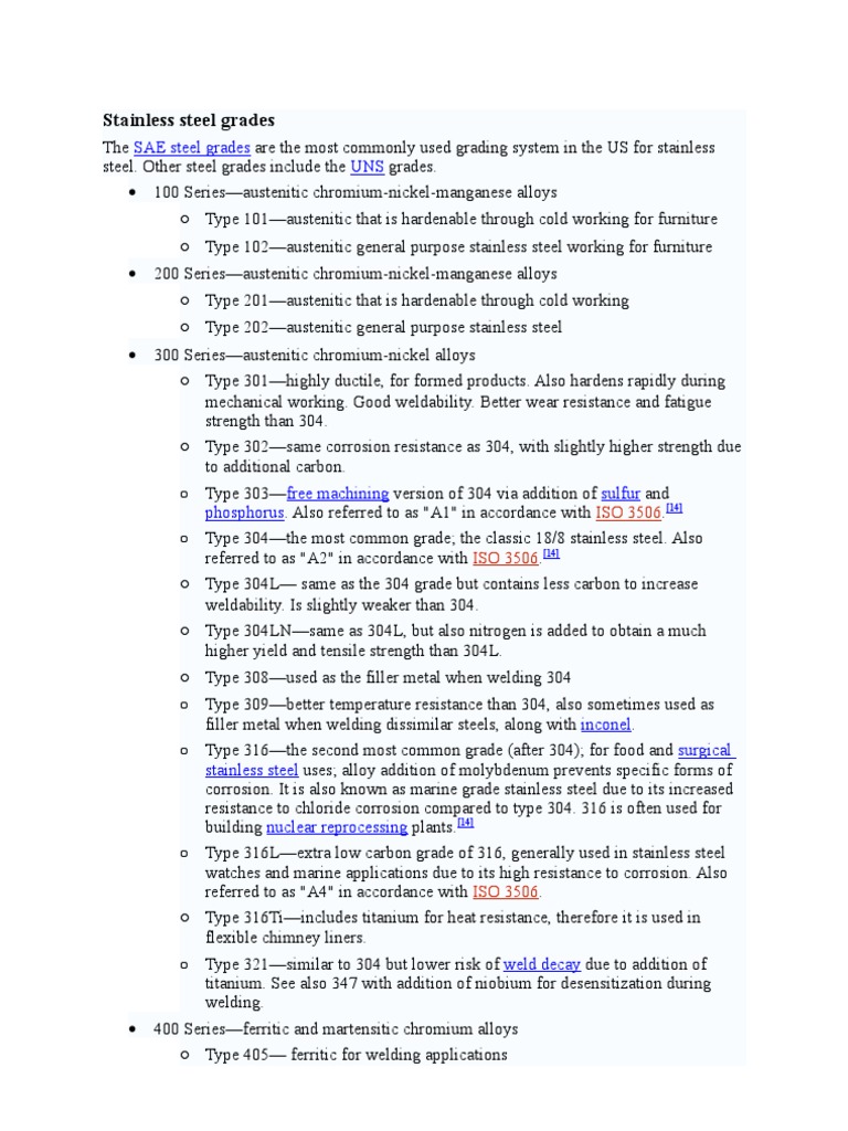 Stainless Steel Grades Overview | PDF | Stainless Steel | Steel
