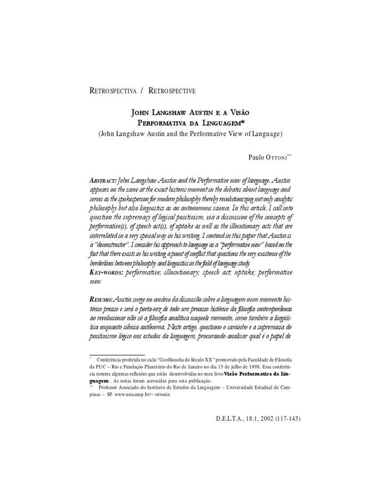 John Langshaw Austin e A Visão Performativa Da Linguagem PDF | PDF ...