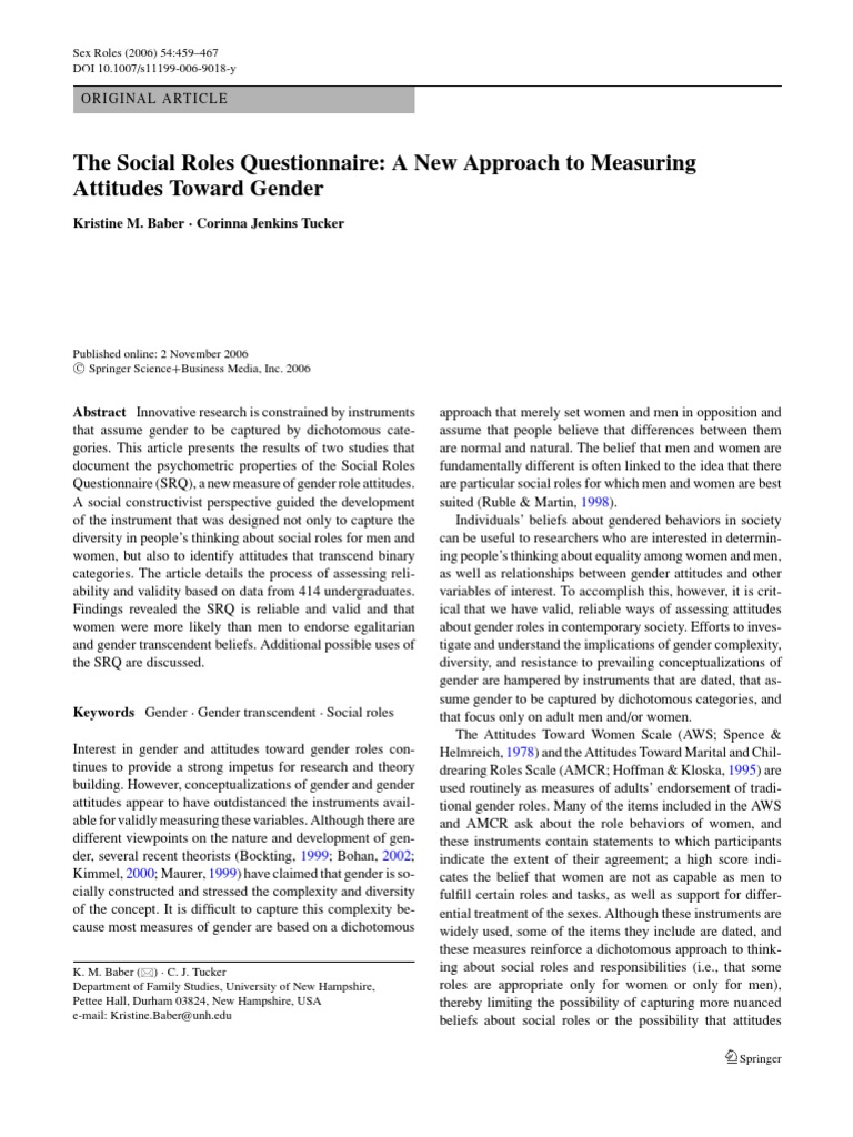 The Social Roles Questionnaire - A New Approach PDF | PDF | Gender Role ...