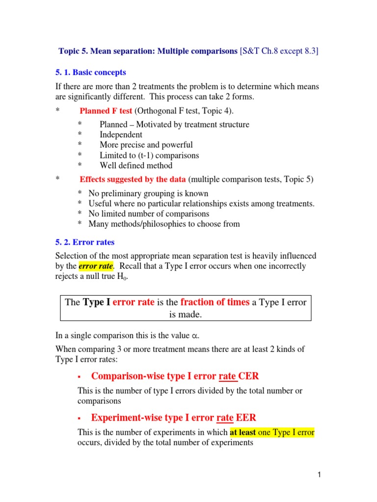 Mean Separation Statistics | PDF | Multiple Comparisons Problem | Type I And Type Ii Errors