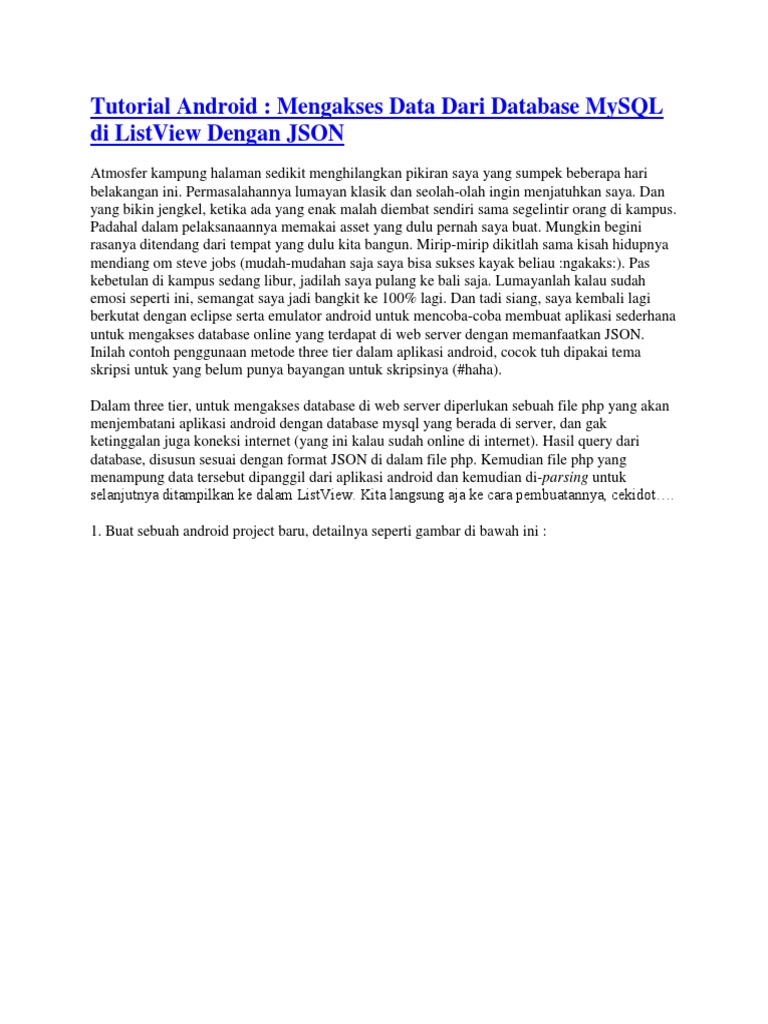 Mengakses Data Dari Database MySQL Di ListView Dengan JSON | PDF