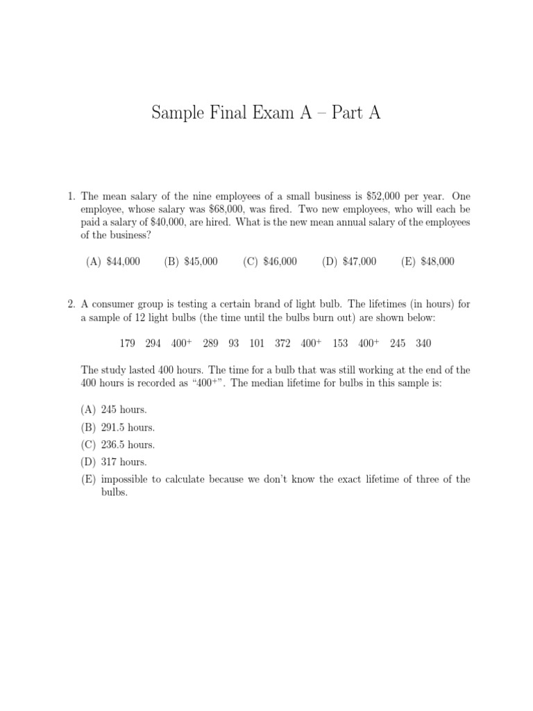 Sample Final Exam A | PDF | Statistical Hypothesis Testing | P Value