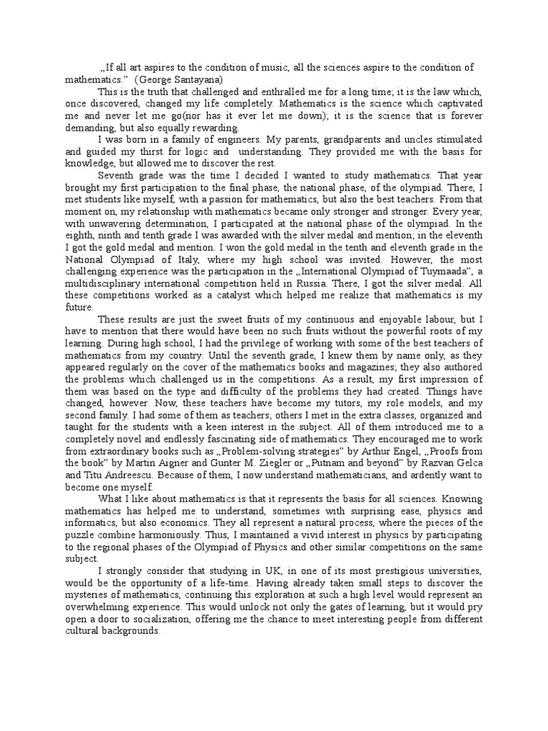 Personal Statement Model | PDF | Teaching Mathematics | Science