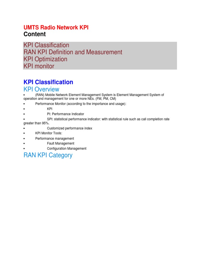 Umts Radio Network Kpi | PDF | Performance Indicator | Network Congestion