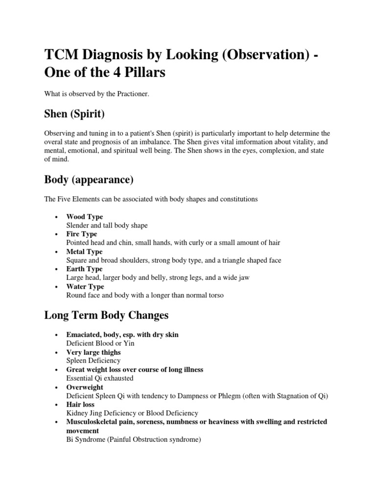 TCM Diagnosis by Looking.docx | Traditional Chinese Medicine | Pulse
