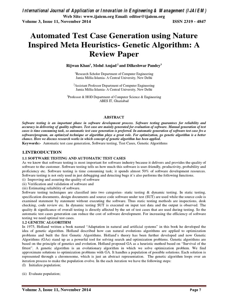 Automated Test Case Generation Using Nature Inspired Meta Heuristics ...