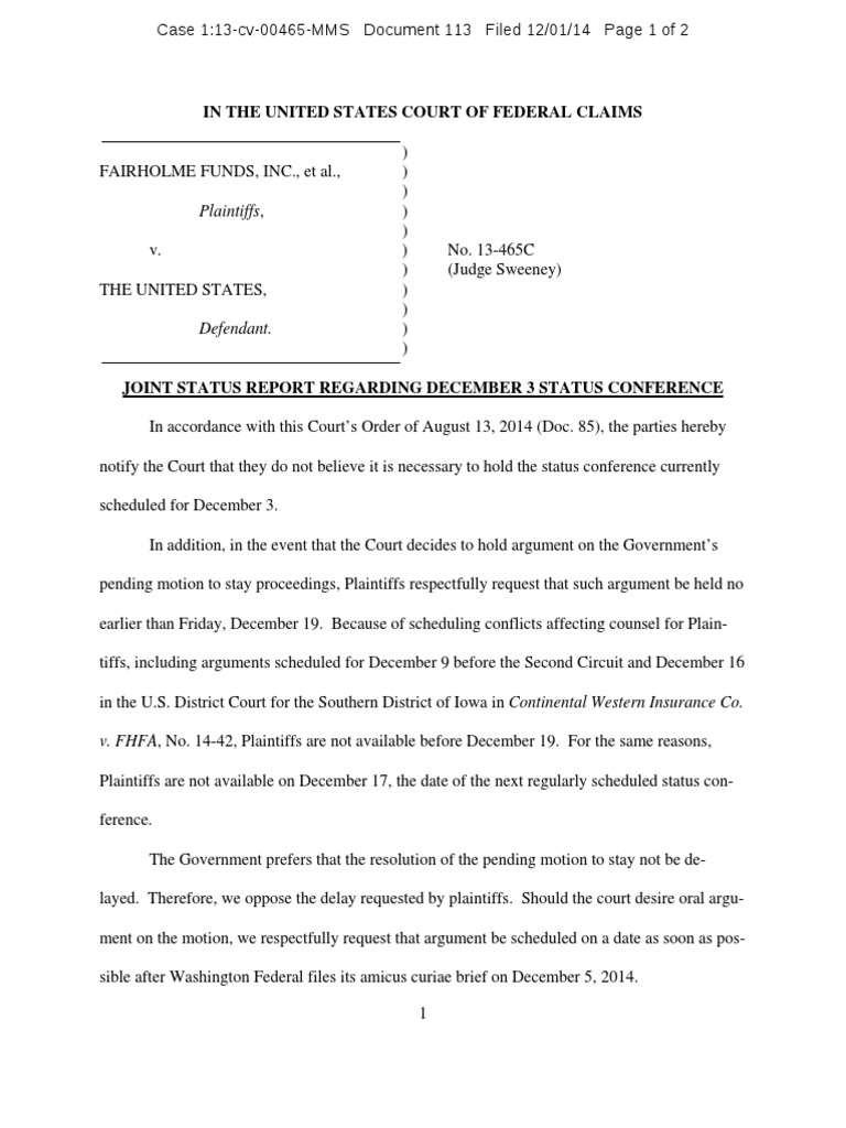 Joint Status Report Regarding December 3 Status Conference 2 | PDF