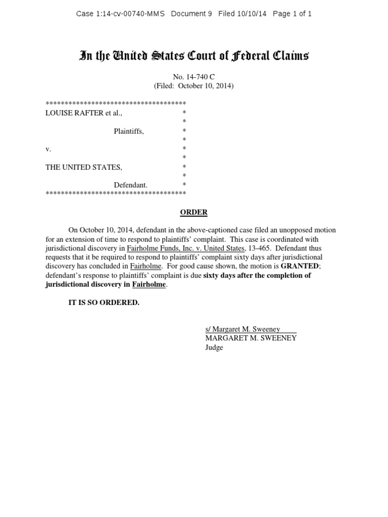 In The United States Court of Federal Claims: Order | PDF