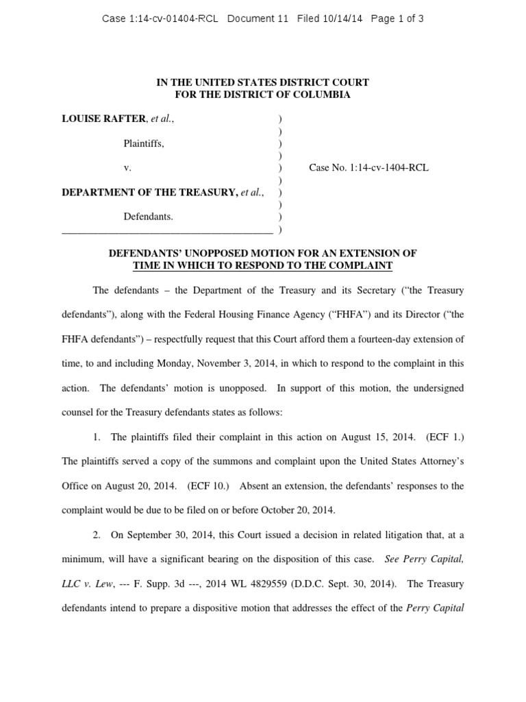 Defendants Unopposed Motion For An Extension of Time in Which To ... Defendants Unopposed Motion For An Extension of Time in Which To ...