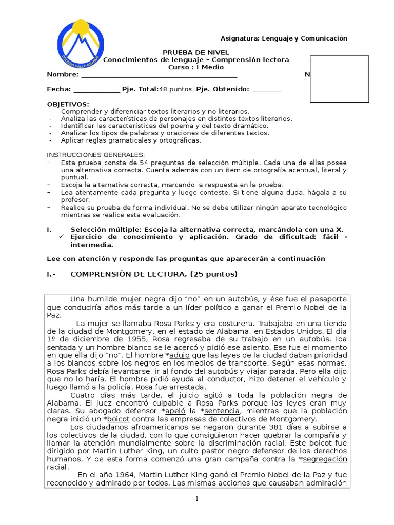 Comprension Lectora | PDF | Rosa Parks | Boicotear