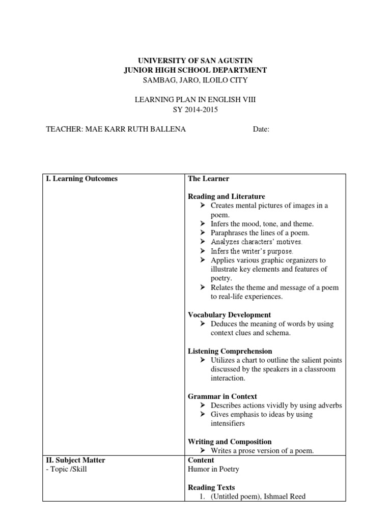 Lesson Plan - Humor in Poetry | PDF | Poetry | Lesson Plan