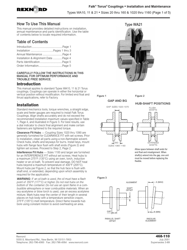 468-110 - Falk Torus Type WA10, WA11, WA21, Sizes 20-160,1020-1160 ...