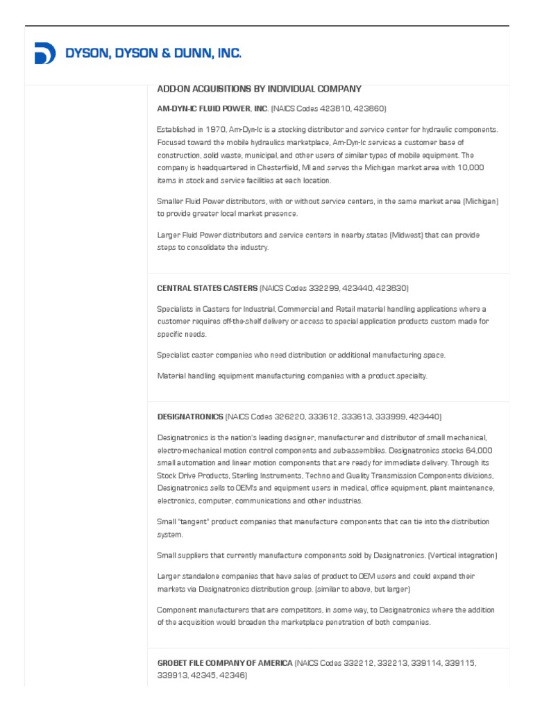 Dyson, Dyson & Dunn, Inc. - Add-On Acquisitions | PDF | Market (Place ...