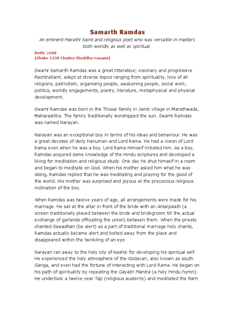 Samarth Ramdas Charitra | PDF | Rama | Religion And Belief