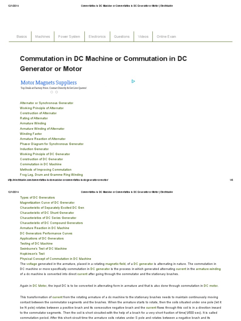 Commutation in DC Machine or Commutation in DC Generator or Motor ...