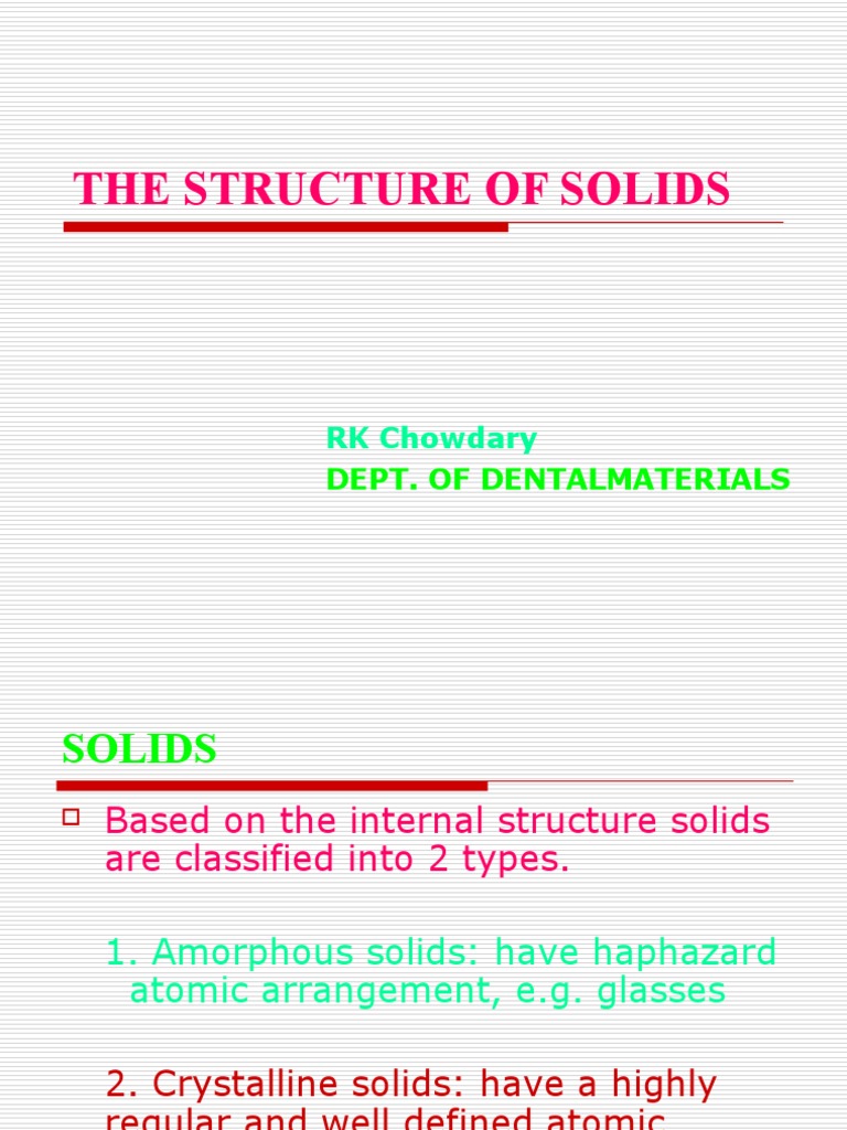 The Structure of Solids: RK Chowdary | Download Free PDF | Chemical ...