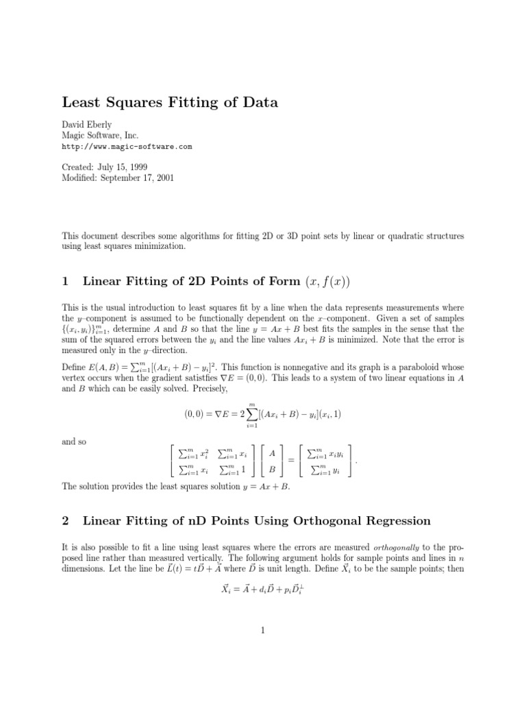 Least Squares Fitting of Data: 1 Linear Fitting of 2D Points of Form (X ...