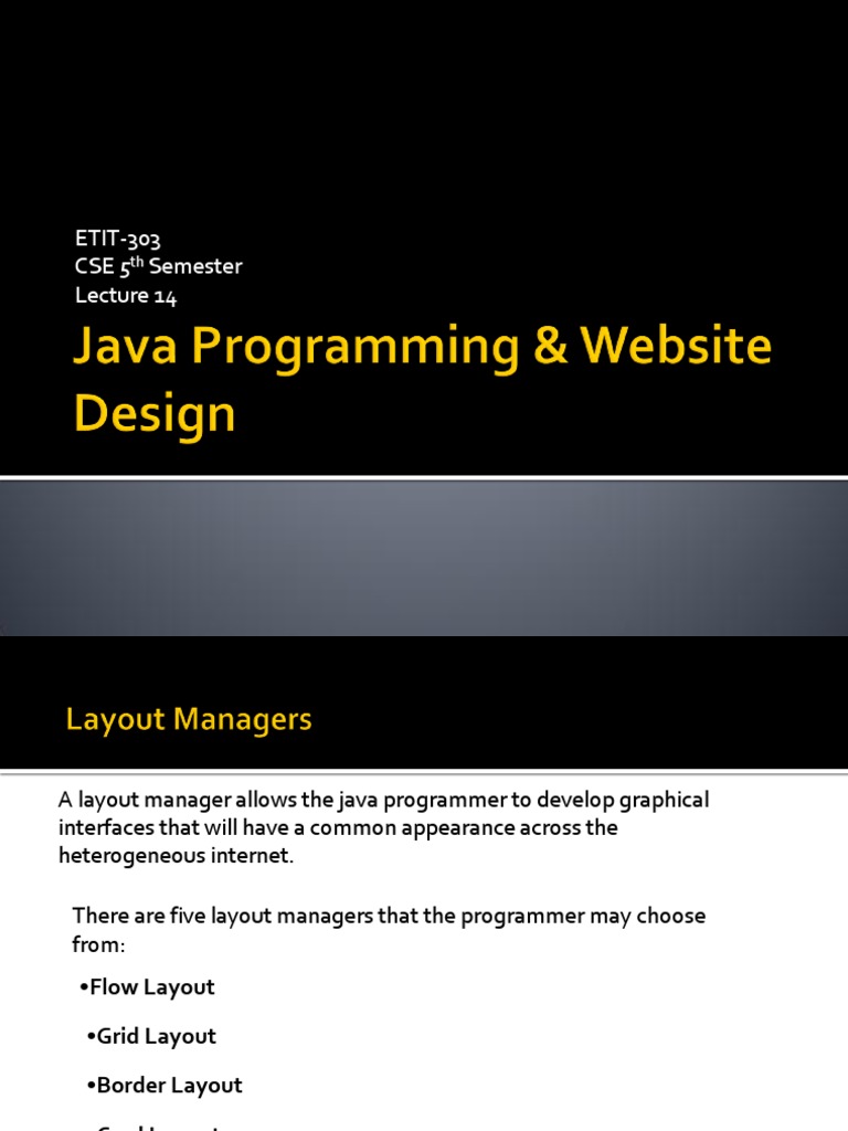 Swings Listeners and Layout | PDF | Human–Computer Interaction | Computing Platforms
