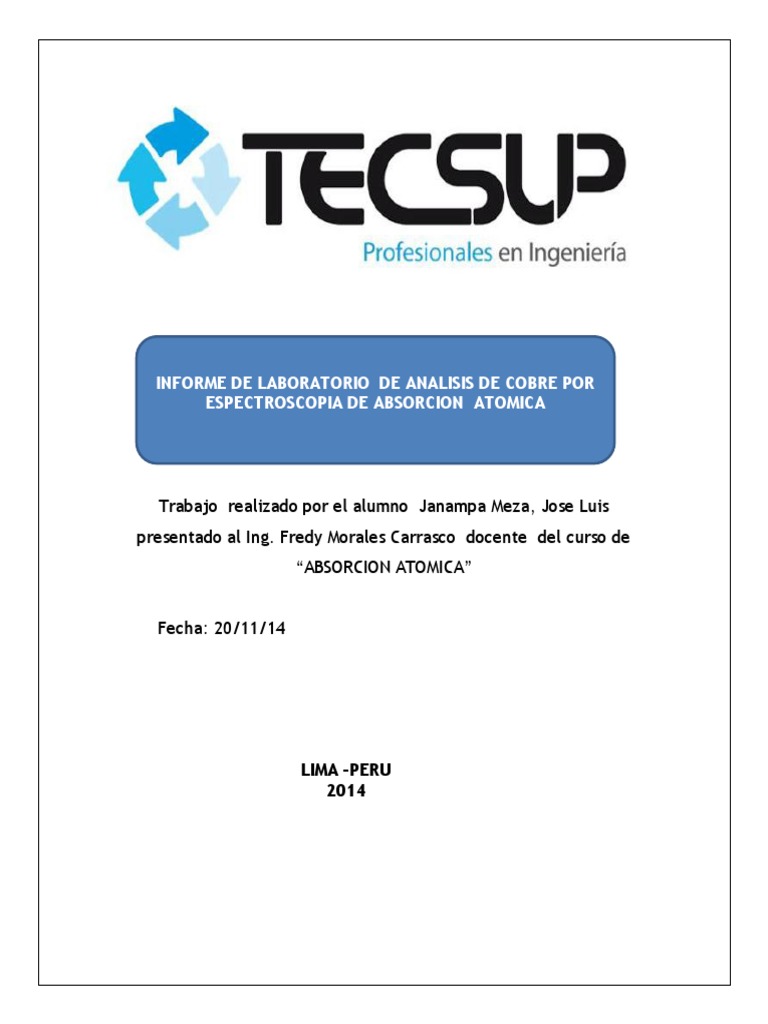 INFORME de Tecsup | Espectroscopía de absorción atómica | Química Física