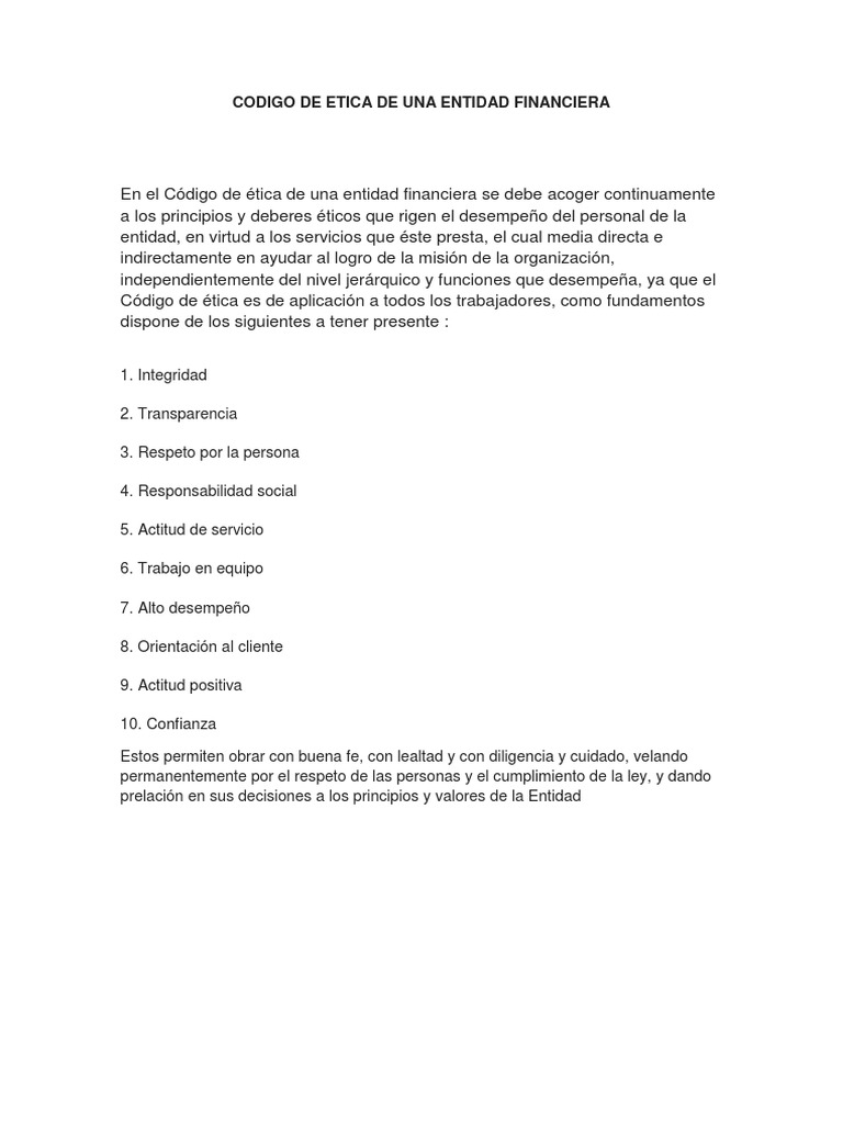 Codigo de Etica de Una Entidad Financiera | PDF