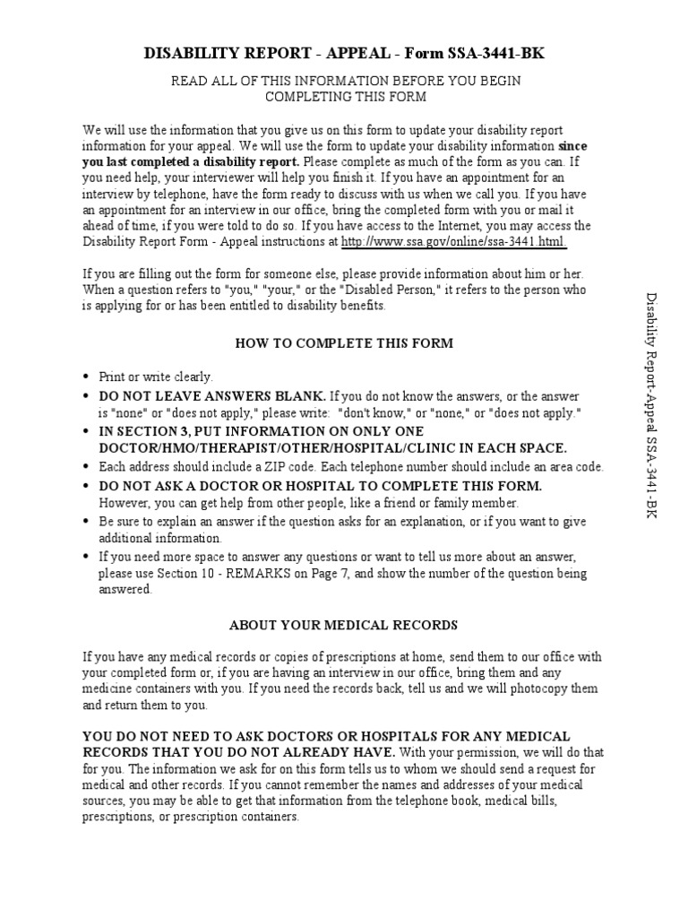SSA-3441 - Disability Report Appeal | PDF | Social Security ...