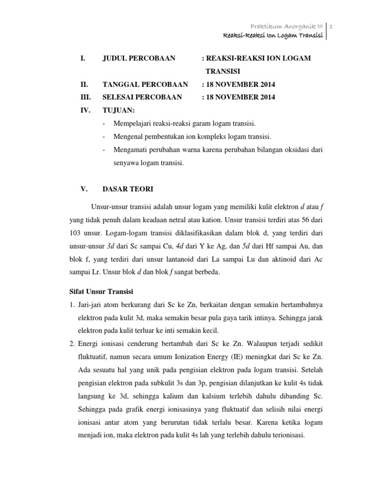 Reaksi Ion Logam Transisi | PDF | Sains & Matematika